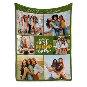 Jekeno Custom Blanket Best Friend Ever Personalized Blanket with 6 Pictures Customize Memorial Throw Blanket Super Soft Cozy Plush for Good Friend for Birthday Christmas, 40"x50"