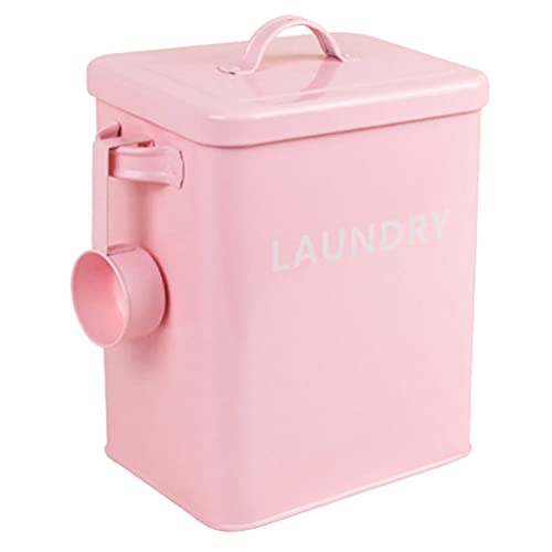 Cabilock Laundry Detergent Powder Storage Tin Box with Scooper Food Storage Container Canister Farmhouse Room Decor For Pods Capsules Flour Sugar Rice Pink