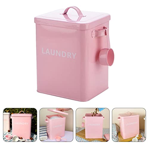 Cabilock Laundry Detergent Powder Storage Tin Box with Scooper Food Storage Container Canister Farmhouse Room Decor For Pods Capsules Flour Sugar Rice Pink