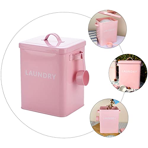 Cabilock Laundry Detergent Powder Storage Tin Box with Scooper Food Storage Container Canister Farmhouse Room Decor For Pods Capsules Flour Sugar Rice Pink