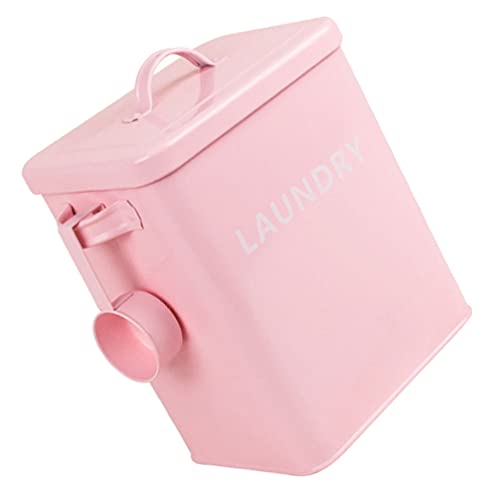 Cabilock Laundry Detergent Powder Storage Tin Box with Scooper Food Storage Container Canister Farmhouse Room Decor For Pods Capsules Flour Sugar Rice Pink