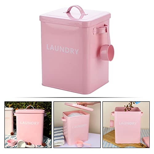 Cabilock Laundry Detergent Powder Storage Tin Box with Scooper Food Storage Container Canister Farmhouse Room Decor For Pods Capsules Flour Sugar Rice Pink