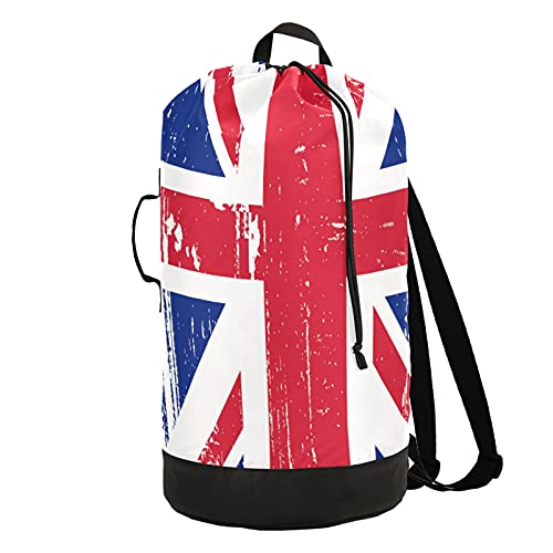 British Flag Laundry Bag Large Heavy Duty Laundry Backpack with Shoulder Straps Waterproof Laundry bag for Traveling Camp Dirty Clothes Organizer for College Students