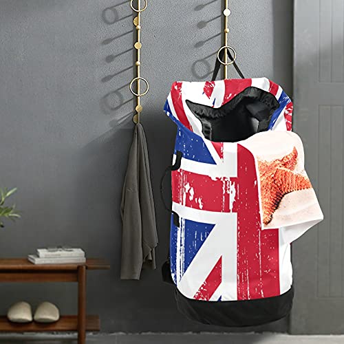 British Flag Laundry Bag Large Heavy Duty Laundry Backpack with Shoulder Straps Waterproof Laundry bag for Traveling Camp Dirty Clothes Organizer for College Students