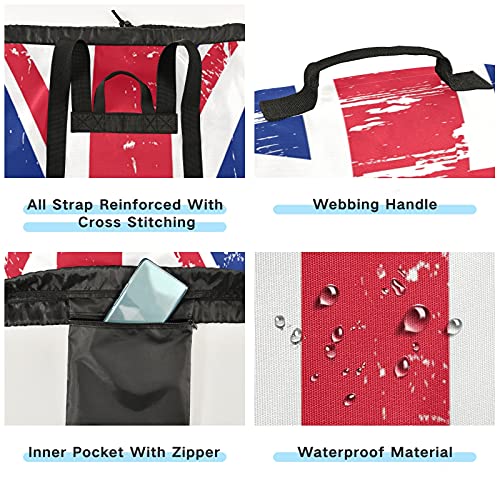 British Flag Laundry Bag Large Heavy Duty Laundry Backpack with Shoulder Straps Waterproof Laundry bag for Traveling Camp Dirty Clothes Organizer for College Students