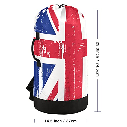 British Flag Laundry Bag Large Heavy Duty Laundry Backpack with Shoulder Straps Waterproof Laundry bag for Traveling Camp Dirty Clothes Organizer for College Students