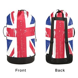 British Flag Laundry Bag Large Heavy Duty Laundry Backpack with Shoulder Straps Waterproof Laundry bag for Traveling Camp Dirty Clothes Organizer for College Students