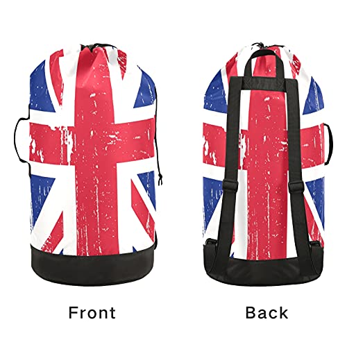 British Flag Laundry Bag Large Heavy Duty Laundry Backpack with Shoulder Straps Waterproof Laundry bag for Traveling Camp Dirty Clothes Organizer for College Students