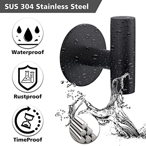 Adhesive Hooks Heavy Duty Wall Hooks Yandls Stainless Steel Waterproof Shower Hooks, Adhesive Holders Coat Hooks for Hanging, Wall Mounted Towel Hooks for Bathroom Kitchen - 2 Pack, Black,