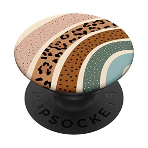 boho burnt orange half rainbow dotted pattern black leopard popsockets swappable popgrip