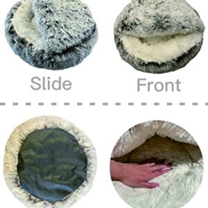 ShinHye Cat Bed Round Plush Fluffy Hooded Cat Bed Cave, Cozy for Indoor Cats or Small Dog beds, Soothing Pet Beds Doughnut Calm Anti-nxiety Dog Bed - Waterproof Bottom Washable (20×20inch, Coffee)