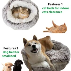 ShinHye Cat Bed Round Plush Fluffy Hooded Cat Bed Cave, Cozy for Indoor Cats or Small Dog beds, Soothing Pet Beds Doughnut Calm Anti-nxiety Dog Bed - Waterproof Bottom Washable (20×20inch, Coffee)