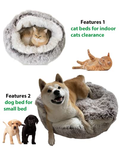 ShinHye Cat Bed Round Plush Fluffy Hooded Cat Bed Cave, Cozy for Indoor Cats or Small Dog beds, Soothing Pet Beds Doughnut Calm Anti-nxiety Dog Bed - Waterproof Bottom Washable (20×20inch, Coffee)