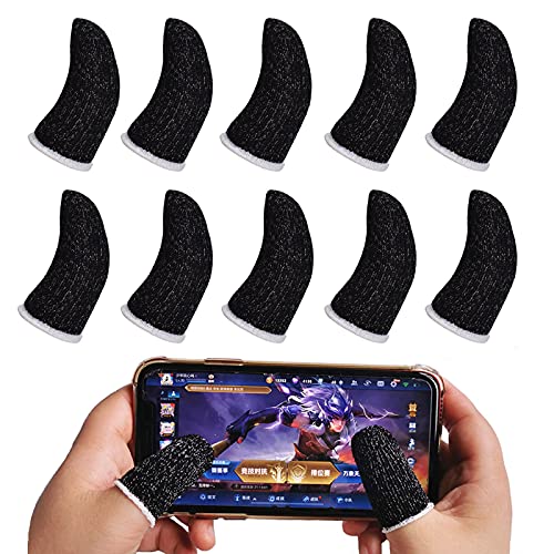 A-forest 10 Pieces Finger Sleeves for Gaming, Mobile Game Controller Finger Sleeve Sets, Anti-Sweat Breathable Full Touch Screen Finger Protector for Mobile Phone Games, Black