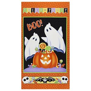 henry glass glow in the dark glow ghosts ghost & pumpkin 24" panel orange, fabric