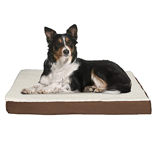 PETMAKER Orthopedic Dog Bed – 2-Layer Memory Foam Dog Bed with Machine Washable Sherpa Top Cover – 36x27 Dog Bed for Large Dogs up to 65lbs (Brown)