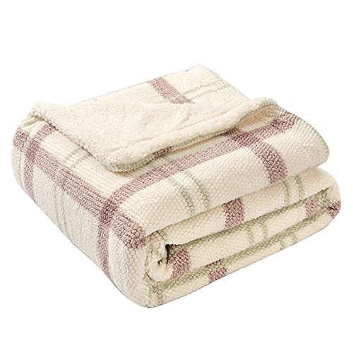 Cozy Bliss Thick Warm Sherpa Sherpa Fleece Blanket, Double Sided Popcorn Throw Blanket Fluffy Soft Fuzzy Thick Blanket for Couch and Bed (Taupe/Green, 50" x 60")