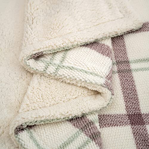 Cozy Bliss Thick Warm Sherpa Sherpa Fleece Blanket, Double Sided Popcorn Throw Blanket Fluffy Soft Fuzzy Thick Blanket for Couch and Bed (Taupe/Green, 50" x 60")