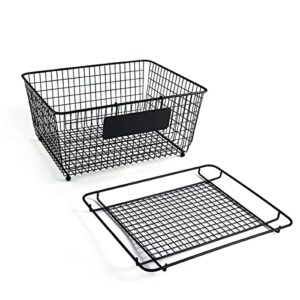 Gourmet Basics by Mikasa Stackable Metal Storage Basket with Removable Lid and Chalk Label, Black