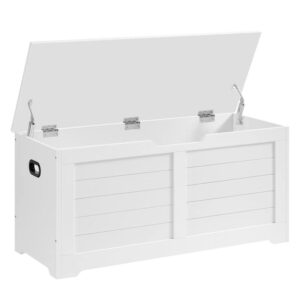 vasagle storage chest, storage trunk with 2 safety hinges, storage bench, shoe bench, modern style, 15.7 x 39.4 x 18.1 inches, for entryway, bedroom, living room, matte white ulsb061t10