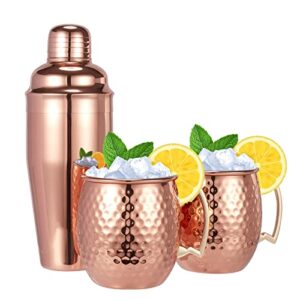 tableware melody moscow mule mugs set of 3-hammered moscow mule mugs drinking cup with 24oz cocktail shaker-great dining entertaining bar gift set (mug set of 3 -cocktail shaker included)