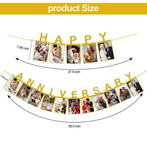 Happy Anniversary Photo Banner Backdrop Decorations - Gold Wedding Anniversary Pictures Banner Party Supplies - Happy Wedding Anniversary Hanging Photo Décor Props Sign