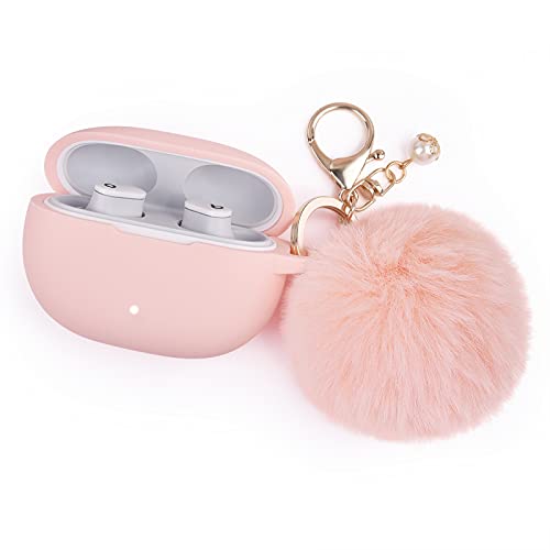 Filoto Case for New Beats Studio Buds 2021, Silicone Beats Studio Buds Charging Case Cover Wireless Earbuds Shockproof Protective Accesorries with Pom Pom Keychain(Pink)