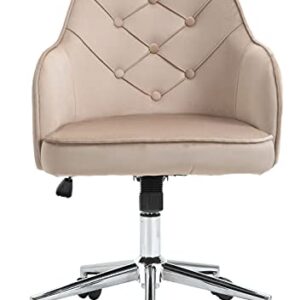 Payeel Desk Chairs with Wheels Swivel Chair Velvet Home Office Desk Chair with Arms Height Adjustable Swivel Task Chair Modern Mid-Back Computer Chair for Home Office (Khaki)