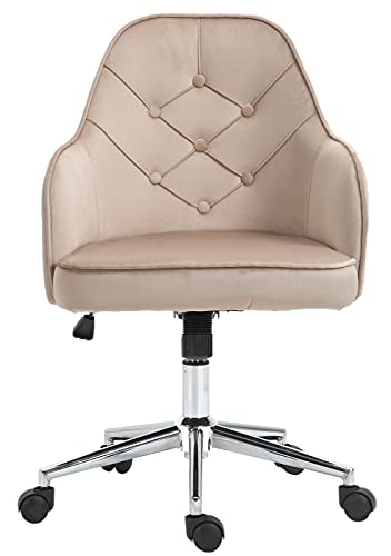 Payeel Desk Chairs with Wheels Swivel Chair Velvet Home Office Desk Chair with Arms Height Adjustable Swivel Task Chair Modern Mid-Back Computer Chair for Home Office (Khaki)