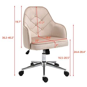 Payeel Desk Chairs with Wheels Swivel Chair Velvet Home Office Desk Chair with Arms Height Adjustable Swivel Task Chair Modern Mid-Back Computer Chair for Home Office (Khaki)