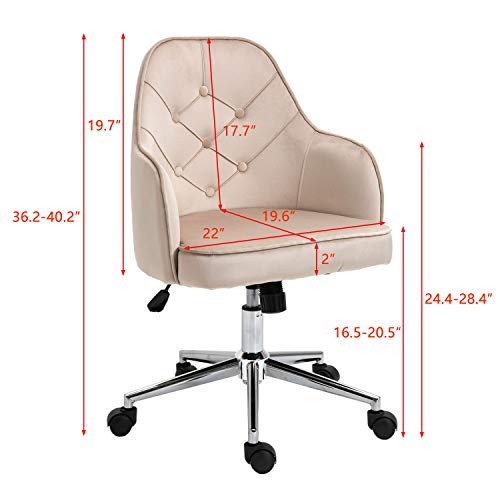 Payeel Desk Chairs with Wheels Swivel Chair Velvet Home Office Desk Chair with Arms Height Adjustable Swivel Task Chair Modern Mid-Back Computer Chair for Home Office (Khaki)