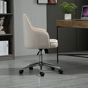 Payeel Desk Chairs with Wheels Swivel Chair Velvet Home Office Desk Chair with Arms Height Adjustable Swivel Task Chair Modern Mid-Back Computer Chair for Home Office (Khaki)