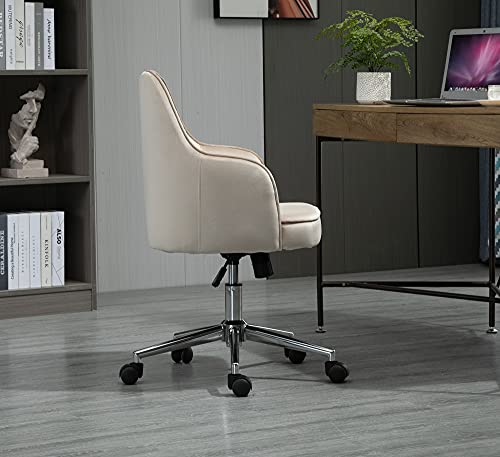 Payeel Desk Chairs with Wheels Swivel Chair Velvet Home Office Desk Chair with Arms Height Adjustable Swivel Task Chair Modern Mid-Back Computer Chair for Home Office (Khaki)