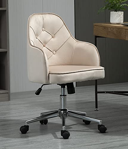 Payeel Desk Chairs with Wheels Swivel Chair Velvet Home Office Desk Chair with Arms Height Adjustable Swivel Task Chair Modern Mid-Back Computer Chair for Home Office (Khaki)