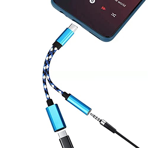 WGT USB C to 3.5mm Headphone Jack Adapter, 2-in-1 USB C 3.0 Charging Port to Aux Audio Jack high Resolution DAC and Fast Charging dongle Cable,Multifunction Connector Adapter (Blue)