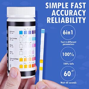 NiHome 100PCS Test Strips, Monitor Aquarium Water Quality, Test pH, Free Chlorine, Nitrate, Nitrite, Hardness and More, Accurate 6-In-1 Water Problems Testing for Fish, Use Weekly When Problems Appear