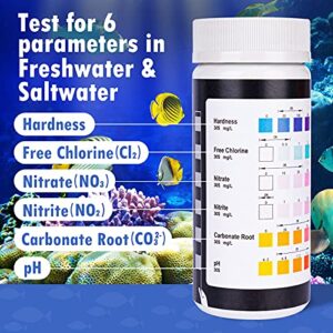 NiHome 100PCS Test Strips, Monitor Aquarium Water Quality, Test pH, Free Chlorine, Nitrate, Nitrite, Hardness and More, Accurate 6-In-1 Water Problems Testing for Fish, Use Weekly When Problems Appear