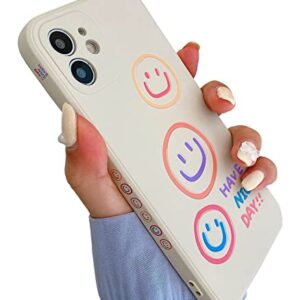 KERZZIL Cute Smile Pattern Compatible with iPhone 12 Case, Silicone Slim Fit [Soft Anti-Scratch Microfiber Lining] Flexible TPU Shockproof Protective Cover Cases Capa 6.1 Inch (Beige)