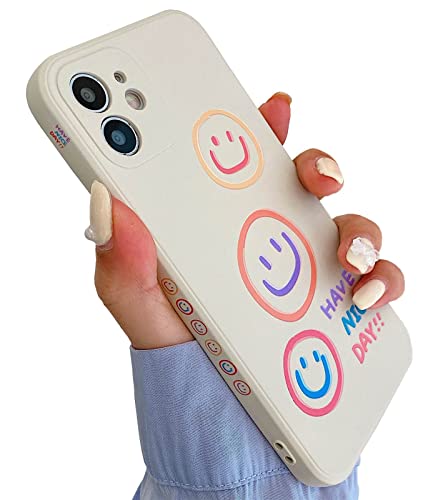 KERZZIL Cute Smile Pattern Compatible with iPhone 12 Case, Silicone Slim Fit [Soft Anti-Scratch Microfiber Lining] Flexible TPU Shockproof Protective Cover Cases Capa 6.1 Inch (Beige)