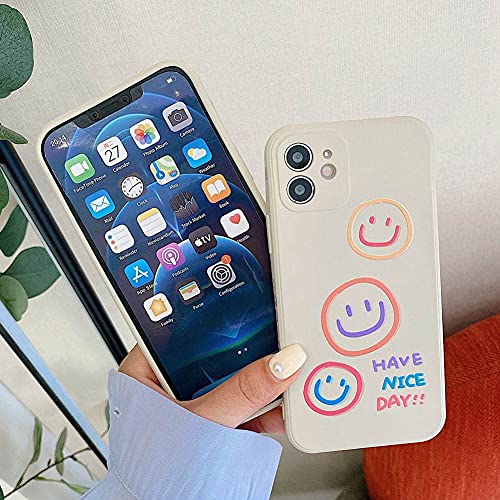 KERZZIL Cute Smile Pattern Compatible with iPhone 12 Case, Silicone Slim Fit [Soft Anti-Scratch Microfiber Lining] Flexible TPU Shockproof Protective Cover Cases Capa 6.1 Inch (Beige)