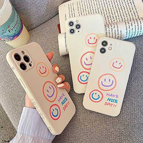 KERZZIL Cute Smile Pattern Compatible with iPhone 12 Case, Silicone Slim Fit [Soft Anti-Scratch Microfiber Lining] Flexible TPU Shockproof Protective Cover Cases Capa 6.1 Inch (Beige)