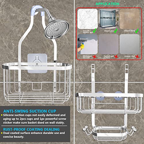 Bathroom Hanging Shower Caddy Over Shower Head, Shower Organizer, Shower Shelf, 3-layer Hanging Basket with 1 Adhesive Wall Hook Screws Stickers 2 Sucker, No Need to Perforat, Surface Plating