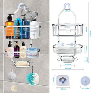 Bathroom Hanging Shower Caddy Over Shower Head, Shower Organizer, Shower Shelf, 3-layer Hanging Basket with 1 Adhesive Wall Hook Screws Stickers 2 Sucker, No Need to Perforat, Surface Plating