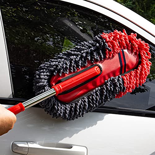 Soft Microfiber Car Duster Exterior Scratch Free Multipurpose Duster with Extendable Handle Duster for Car, Truck, SUV, RV and Motorcycle