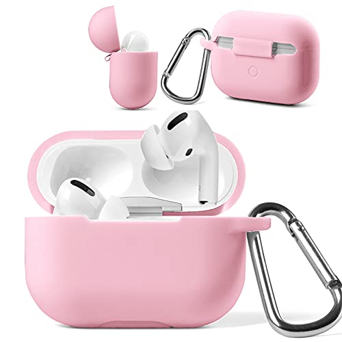 Blaspins Airpods Pro 2nd/1st Generation Case Cover with Keychain 2022/2019, Soft Silicone Skin Cover Full Protective Shock-Absorbing Case Carabiner for New Airpods Pro Case [Front LED Visible] - Pink