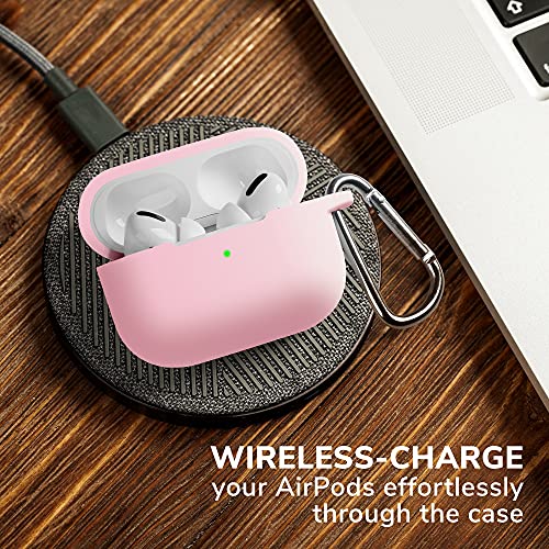 Blaspins Airpods Pro 2nd/1st Generation Case Cover with Keychain 2022/2019, Soft Silicone Skin Cover Full Protective Shock-Absorbing Case Carabiner for New Airpods Pro Case [Front LED Visible] - Pink