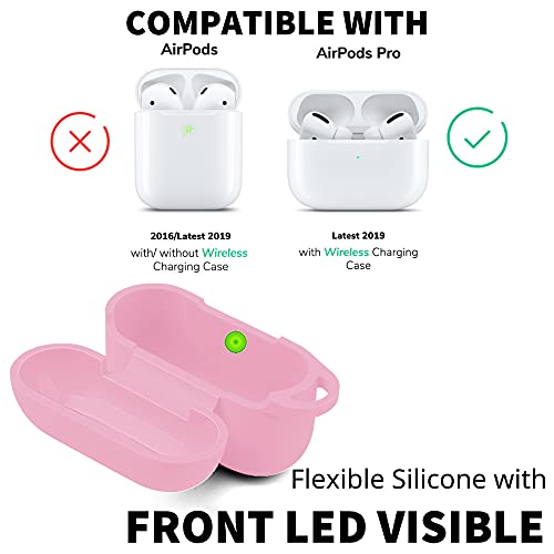 Blaspins Airpods Pro 2nd/1st Generation Case Cover with Keychain 2022/2019, Soft Silicone Skin Cover Full Protective Shock-Absorbing Case Carabiner for New Airpods Pro Case [Front LED Visible] - Pink