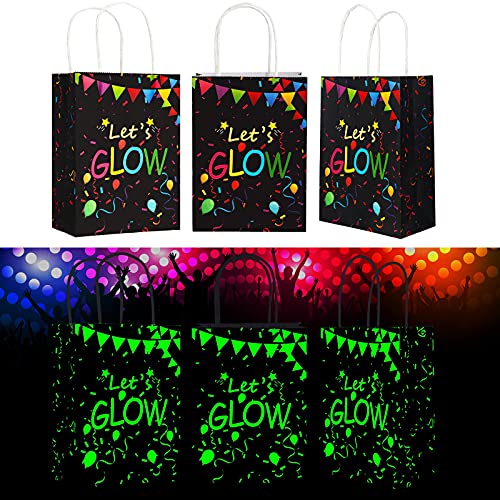 16 Pcs Let's Glow Party Favor Bags Glow Gift Bags Glow in The Dark Party Supplies Neon Theme Party Favors Luminous Gift Wrap Bags for Treats Candy Goodie Kids Birthday Party Decorations