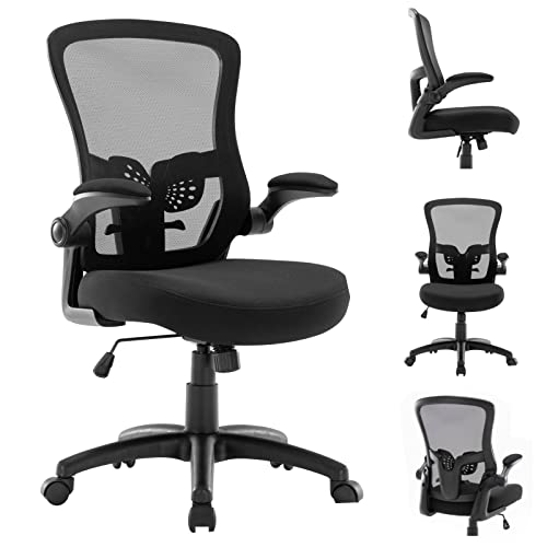 Chairelax Mesh Home Office Chair, Ergonomic Desk Chair Mid-Back Mesh Computer Chair Adjustable Lumbar Support and Flip-up Armrests Comfortable Executive Adjustable Rolling Load up to 300Lbs