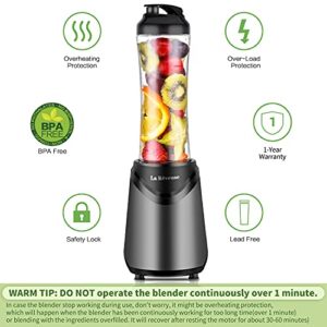 La Reveuse Smoothie Blender Personal Size 300 Watts with 2 Pieces 18 oz BPA-Free Travel Sports Bottles,Grey